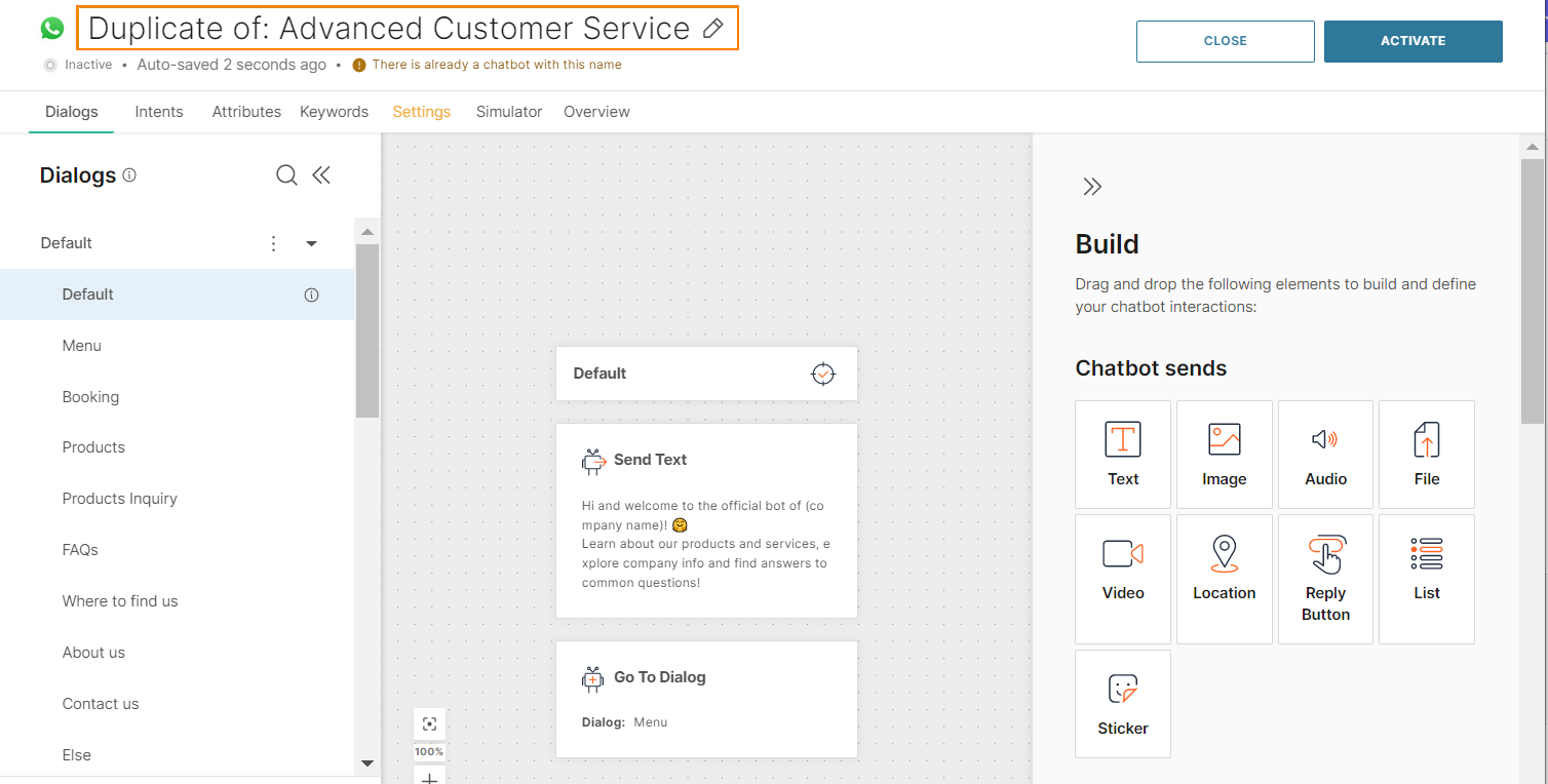 Create a Chatbot from a Template