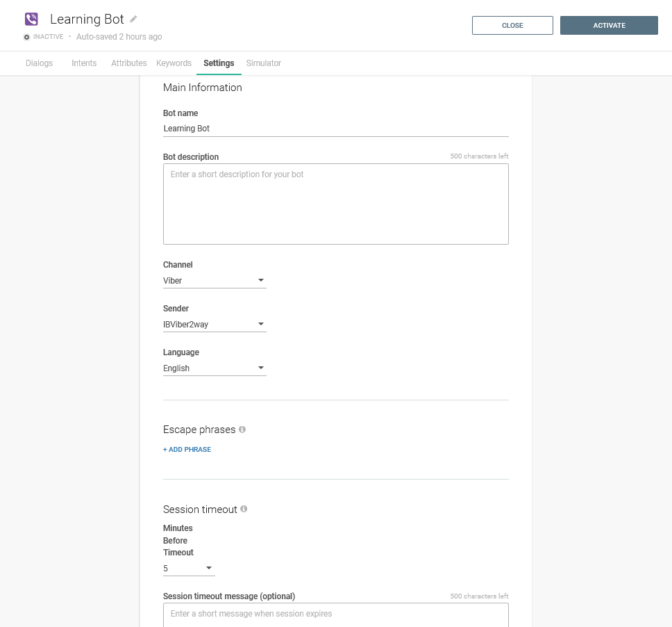 Answers Chatbot Settings