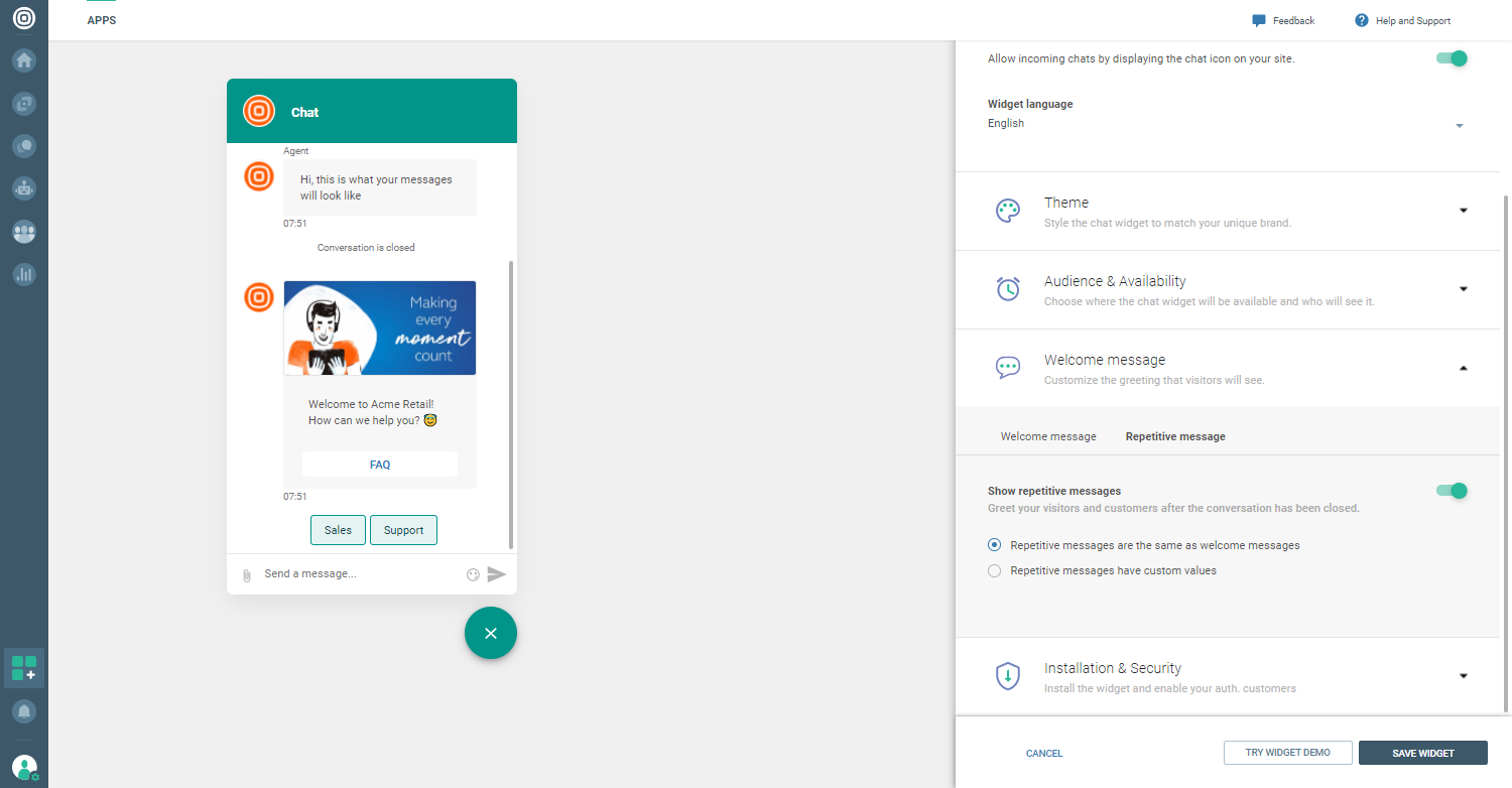 Live Chat: Customize Widgets