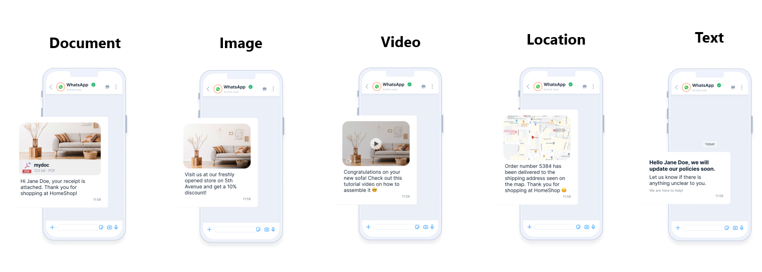 Message types using Messenger API